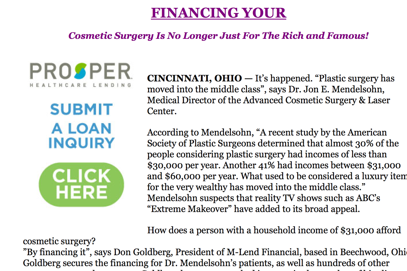 Prosper financing - Maier Plastic Surgery